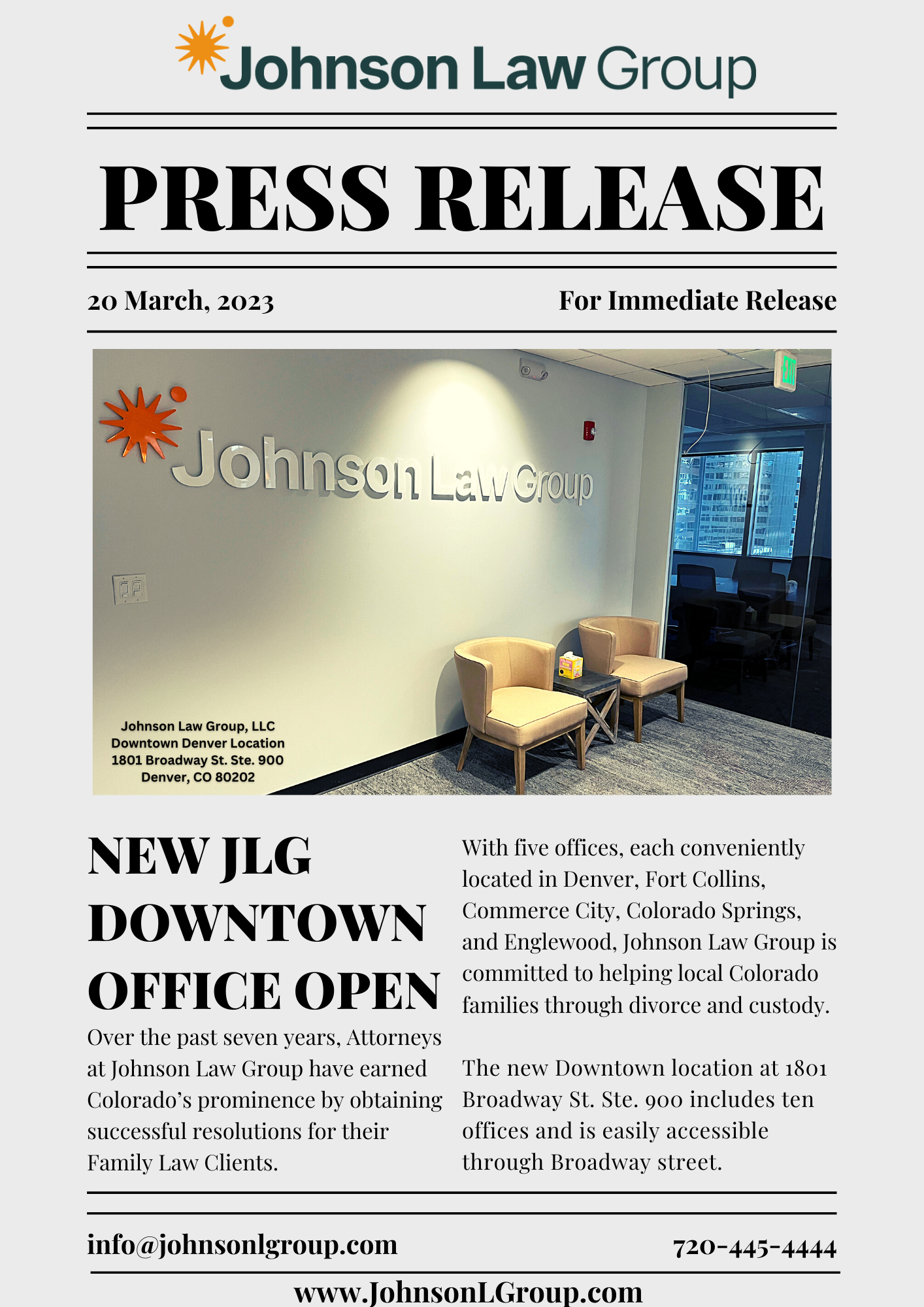 Johnson Law Group Announces New Office in Downtown Denver Colorado